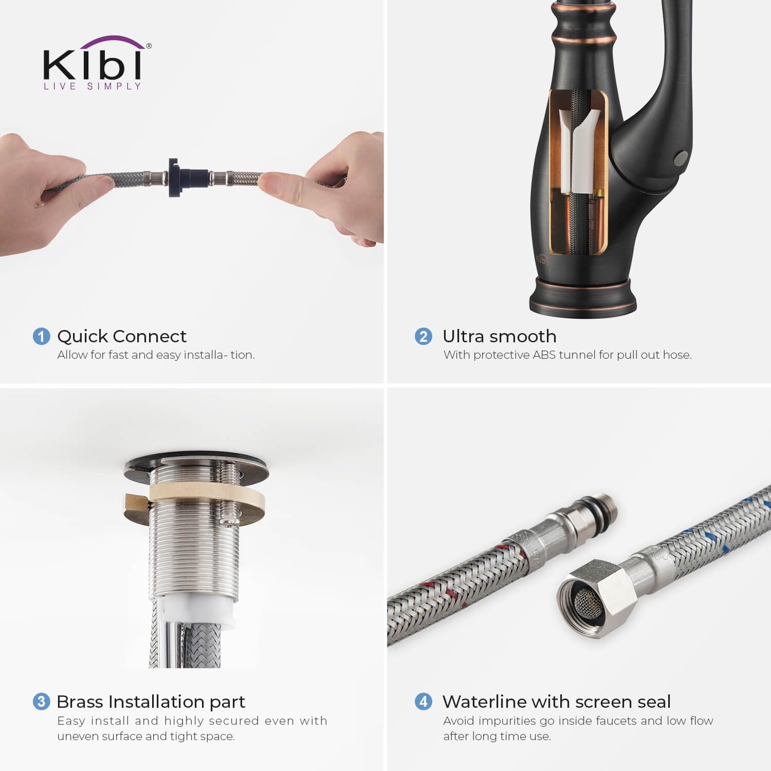 KIBI Summit Single Handle Pull Down Faucet for Kitchen Sink | Solid Brass High Arc Faucet Spout | 360 Degree Swivel Faucet with Pull Down Sprayer (Oil Rubbed Bronze)(KKF2009)(Soap Dispenser included)
