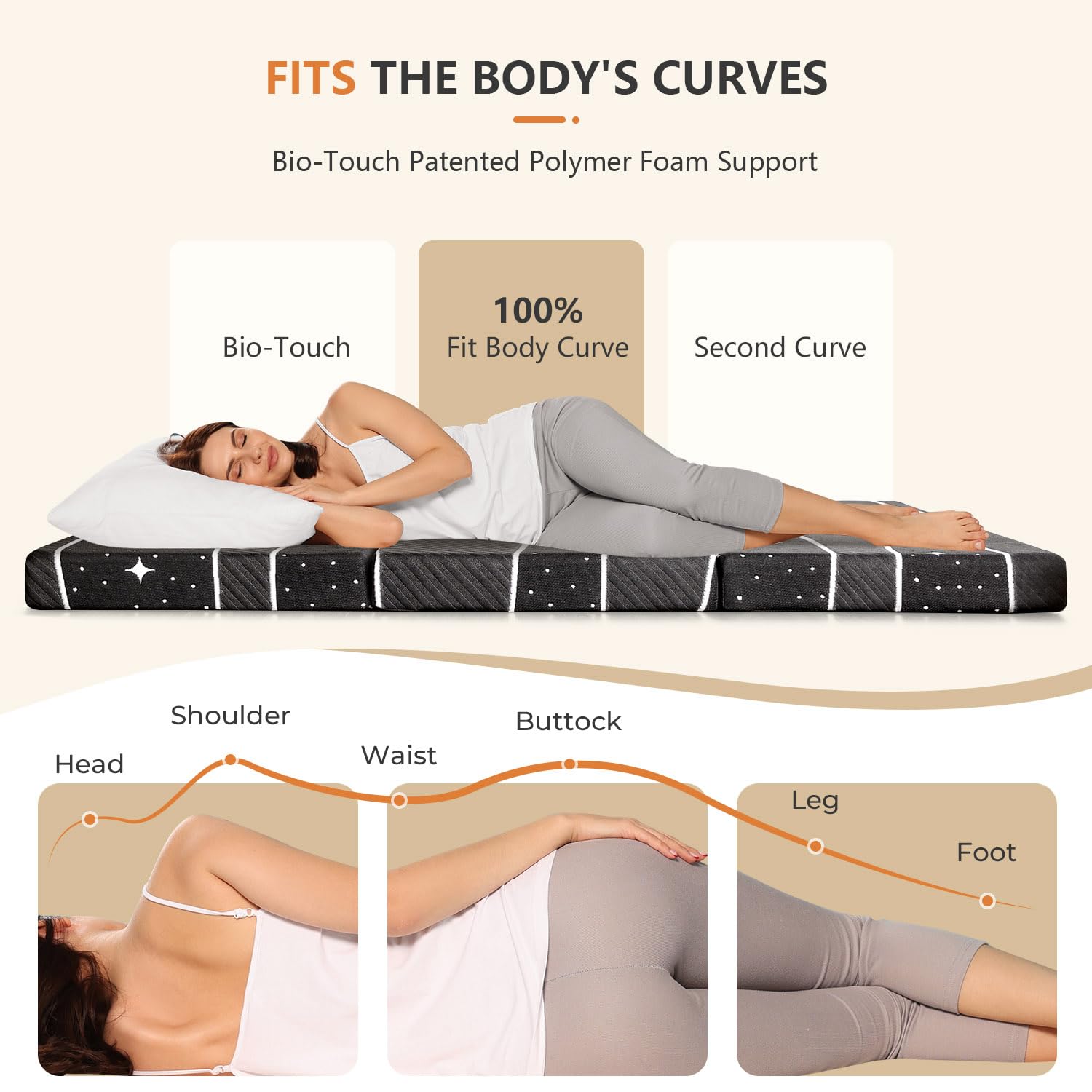 Sweetnight Tri-fold Mattress - 4 Inch Dual-layer Foam Folding Mattress | Removable & Washable 500G Superfine Fiber Cover | Suitable for Camping, RV & Home Use (Full)