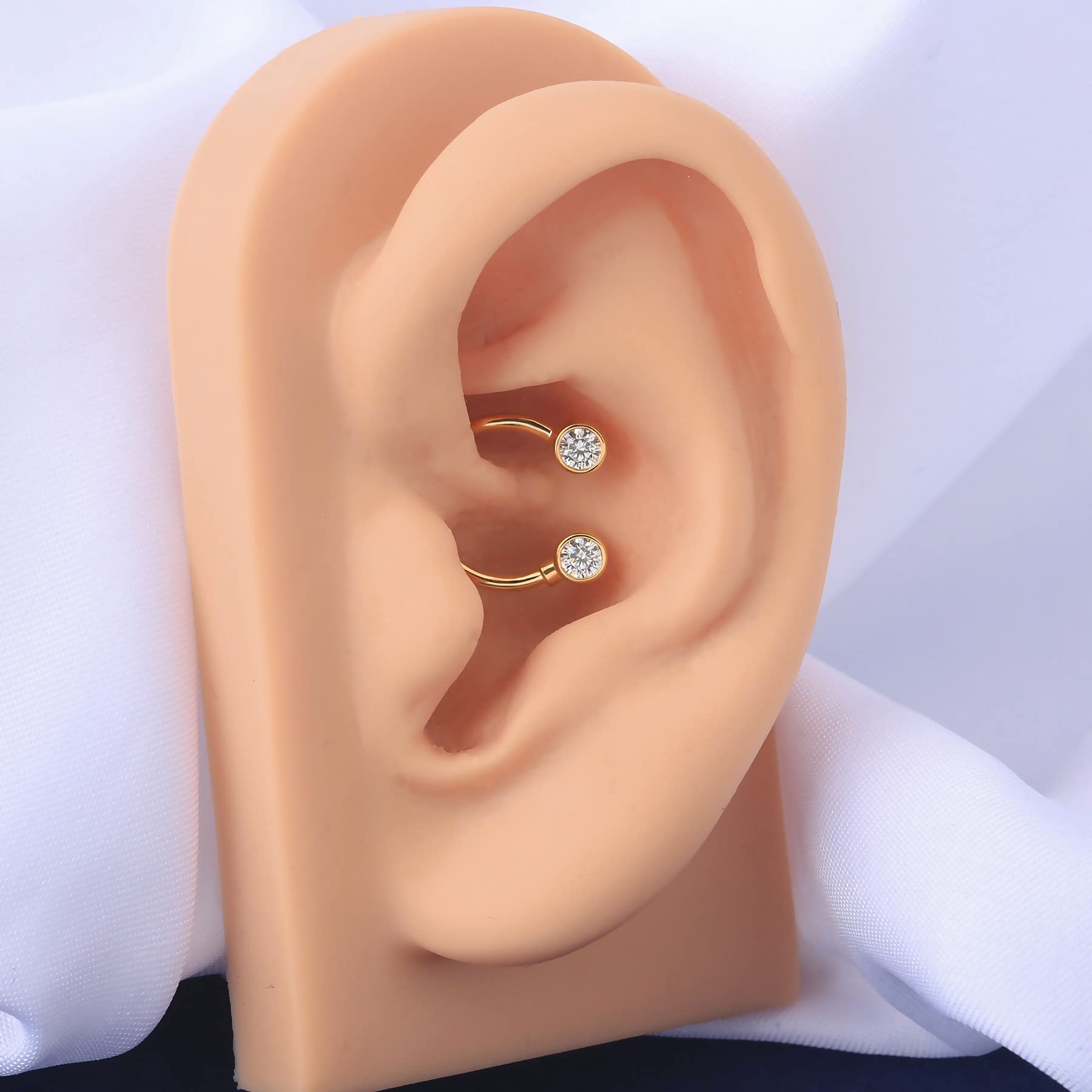 OUFER 16G Septum Rings Horseshoe Circular Barbells 14K Solid Gold Helix Daith Earrings Cubic Zirconia Septum Piercing Jewelry