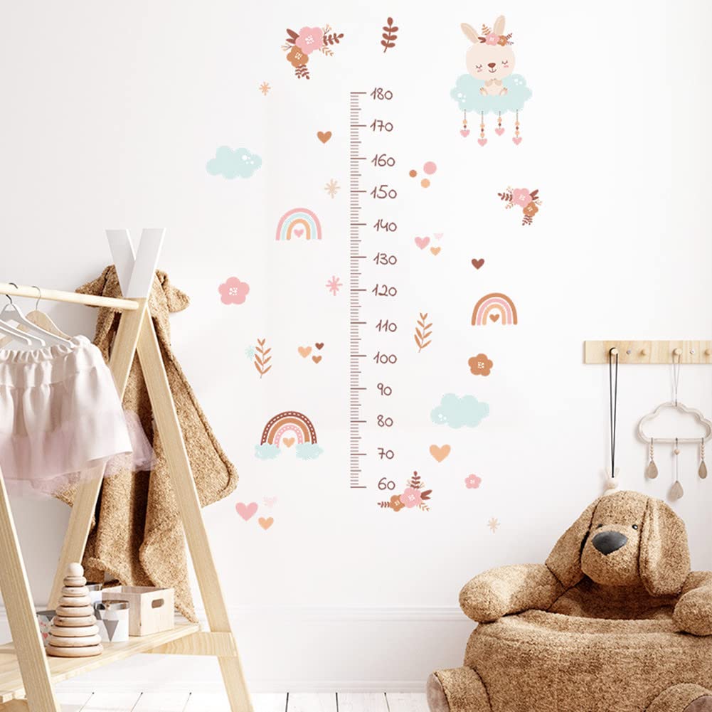 Rainbow Rabbit Flower Height Stickers Children's Room Kindergarten Home Decoration Wall Stickers self-Adhesive(Color 60-180cm)
