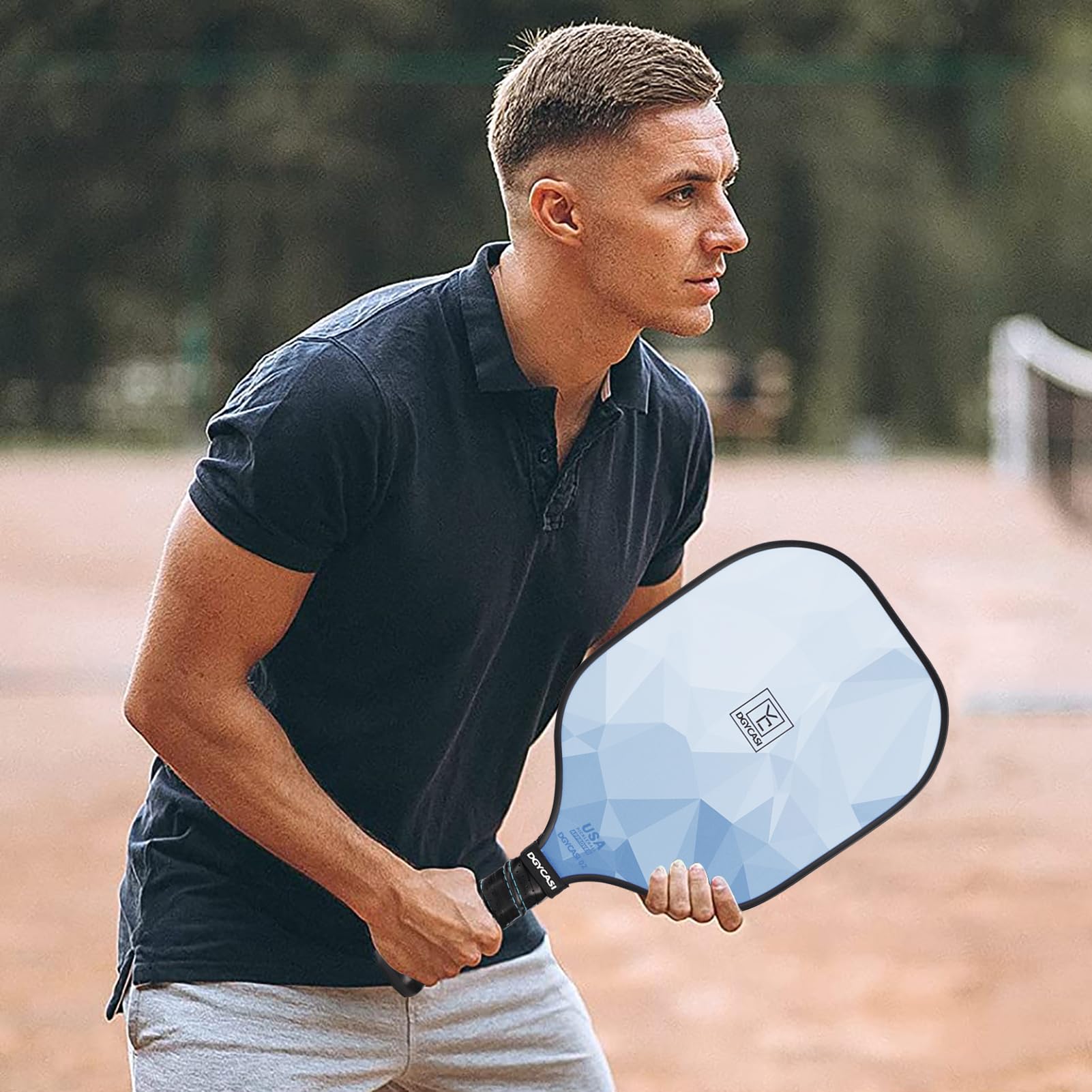 Pickleball Paddles Set of 2, 2024 USAPA Approved, Carbon Fiber Surface (CHS), Polypropylene Honeycomb Core, Anti-Slip Sweat-Absorbing Grip, 4 Pickleball, Portable Carry Bag (Blue)