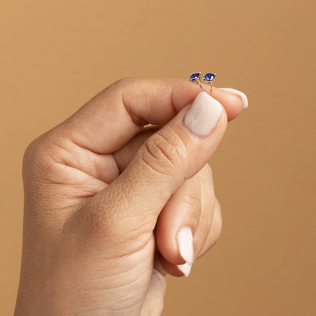 Peora Solid 14K White Gold 4mm Round Created Blue Sapphire Solitaire Stud Earrings for Women, Hypoallergenic 0.50 Carat total AAA Grade, September Birthstone, Friction Backs, Blue Earrings for Women