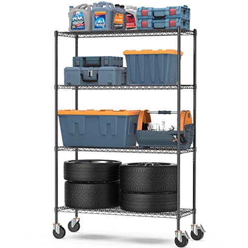 Leteuke Wire Shelving Unit with Wheels, NSF Certified 4 Tier Adjustable Storage Shelves 48"×18"×72", 2400LBS Heavy Duty Shelving Commercial Grade Metal Storage Utility Rack for Kitchen Garage, Black