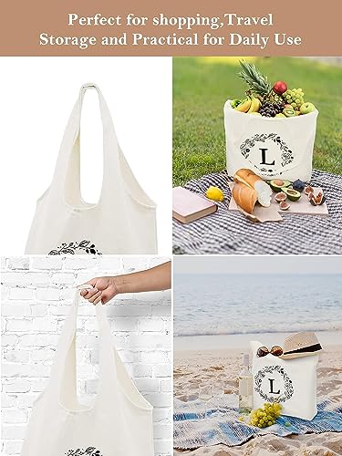 YieeTam Personalized Initial Canvas Tote Bag, Reusable Grocery Bags with Inner Pocket, Large Canvas Tote Bag for Women