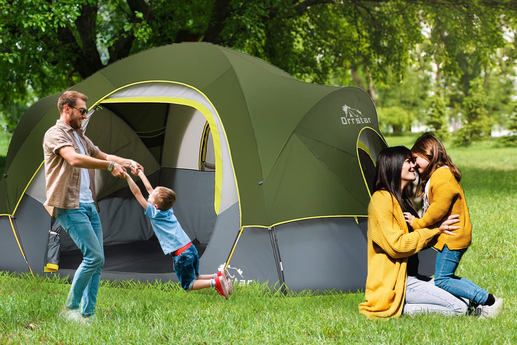 ORRSTAR 8-Person Tent for Camping Waterproof Windproof Family Tent with Top Rainfly Camping Tents Big and Large