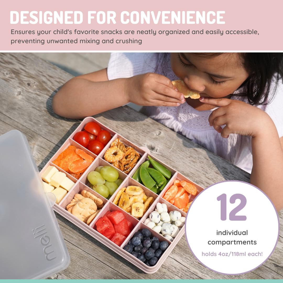melii Snackle Box β Divided Snack Container, Food Storage for Kids, Removable Dividers, Arts & Crafts, Beads, BPA-Free β 12 Compartments (Pink)
