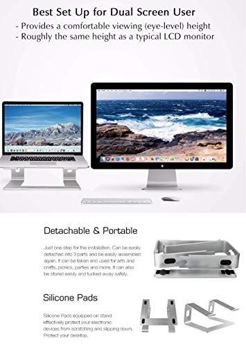 Laptop Stand Holder Computer Riser, Aluminum Cooling Notebook Stand Mount Laptops Elevator for Desk for MacBook Pro Air, Lenovo, HP, Dell, 10-15.6β Laptops - Silver