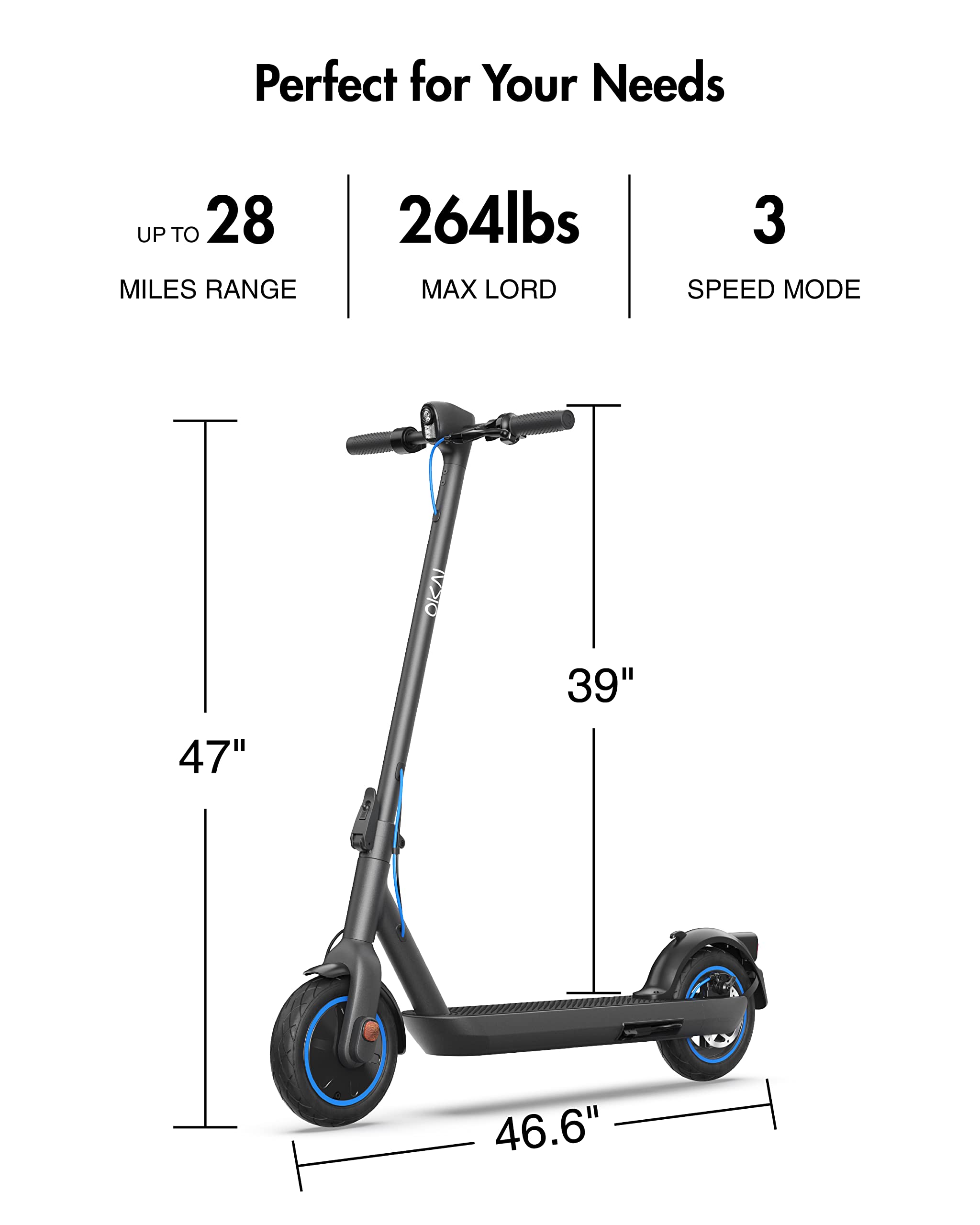 OKAI ES200E Max Electric Scooter for Adults - 9.5" Solid Tires - 25 Miles Long-Range Foldable Commuting E Scooter