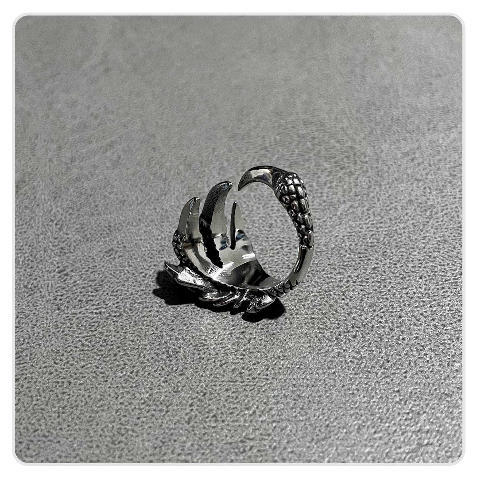 Nsitbbuery Hip Hop Jewelry Open Ring Stainless Steel Dragon Claw Ring(Steel(12))