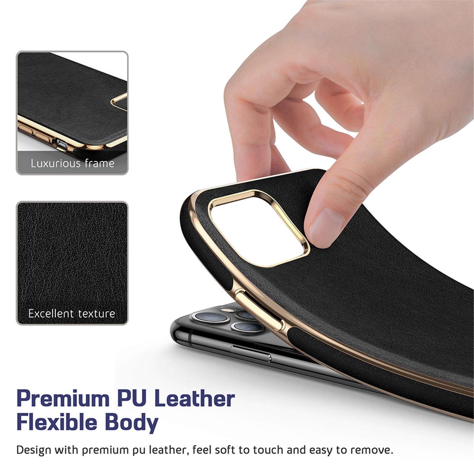 LOHASIC for iPhone 11 Pro Case, Business Slim PU Leather Elegant High-end Thin Cover Soft Grip Anti-Slip Flexible Full Protective Phone Cases Compatible with iPhone 11 Pro(2019) 5.8"- Black