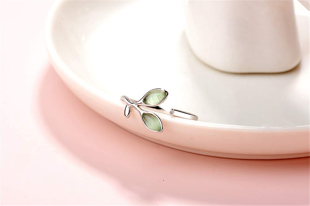 kogl Cat's eye leaf style Ring Japanese and Korean Style Adjustable Ring Wear on Any Finger Longing for Advocating simple and nature (Green)