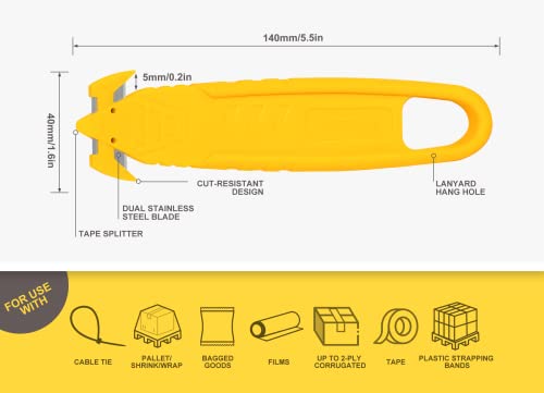 Safety Box Cutter of Stainless Steel Blade, Safety Utility Cutter for Cut Carton and Package (Yellow-1 pc)