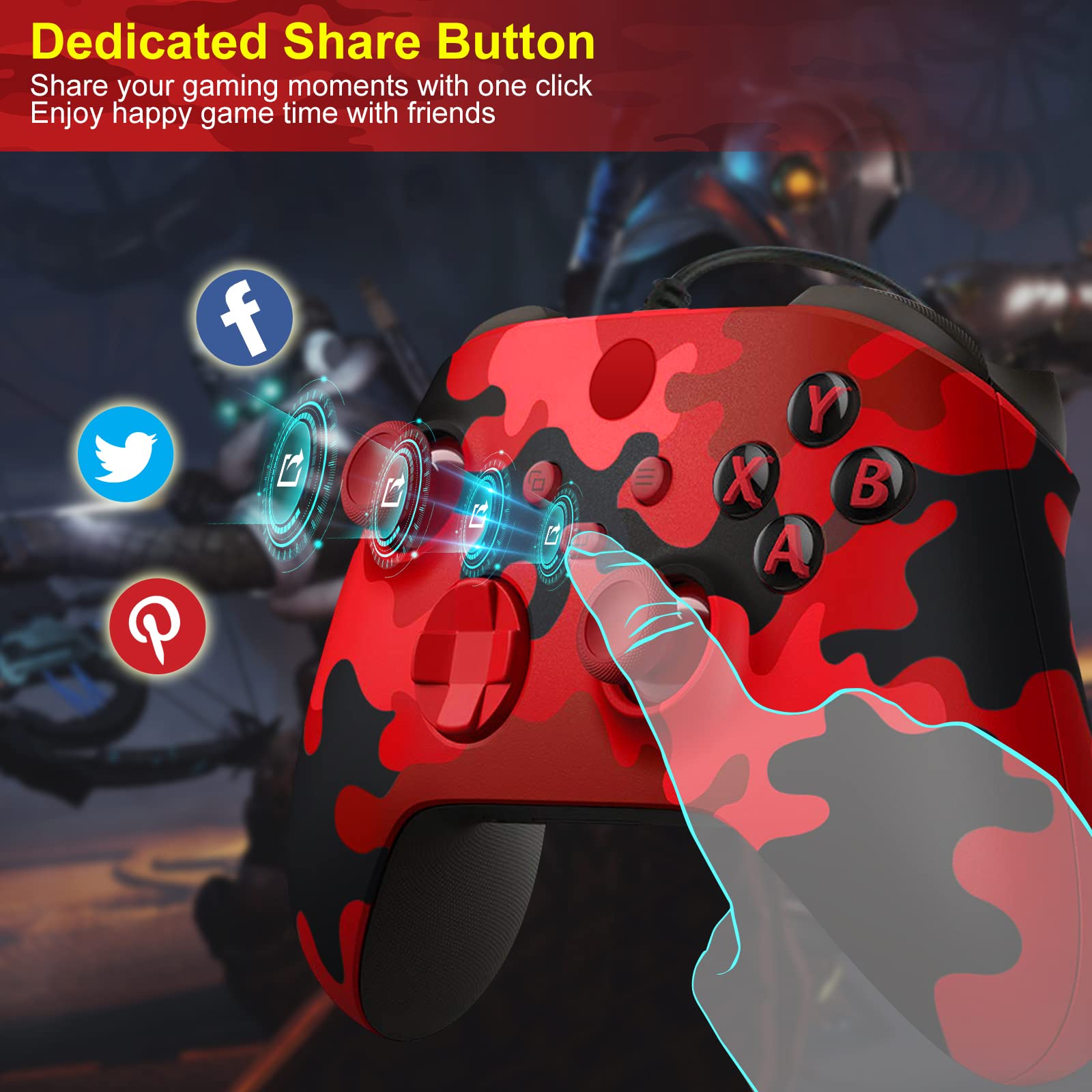 Replacement for Xbox One Controller Wired Compatible with Xbox One/Series/Windows, Xbox Series x/s Controller Wired with Custom Mapping&Share Button