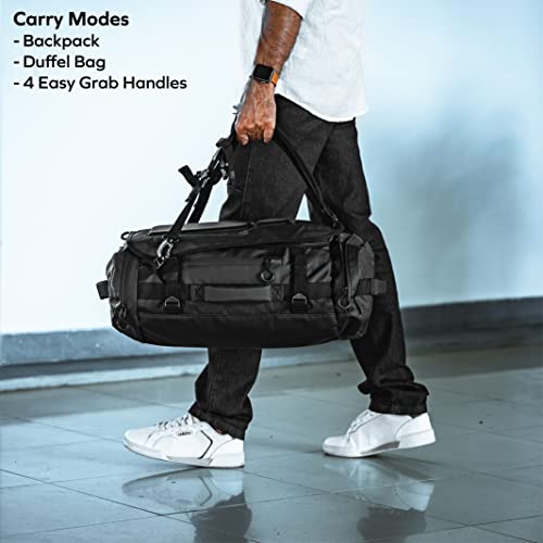 KORDIZ Travel Backpack - Carryall Travel Duffel Backpack - Bag Includes Backpack Straps and Laptop Sleeve (Black, 40L)