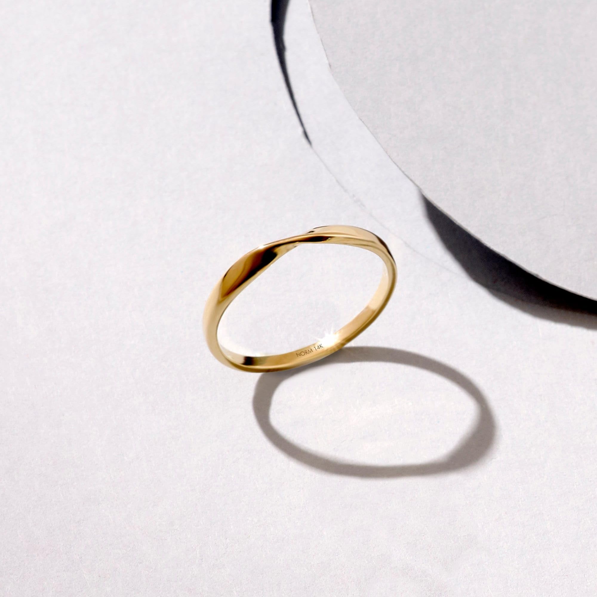Norm Jewels Mobius Solid Gold Wedding Rings for Men Women 14k Real Gold Bands for Couples Dainty Gold Stackable Rings (Yellow Gold, 5)