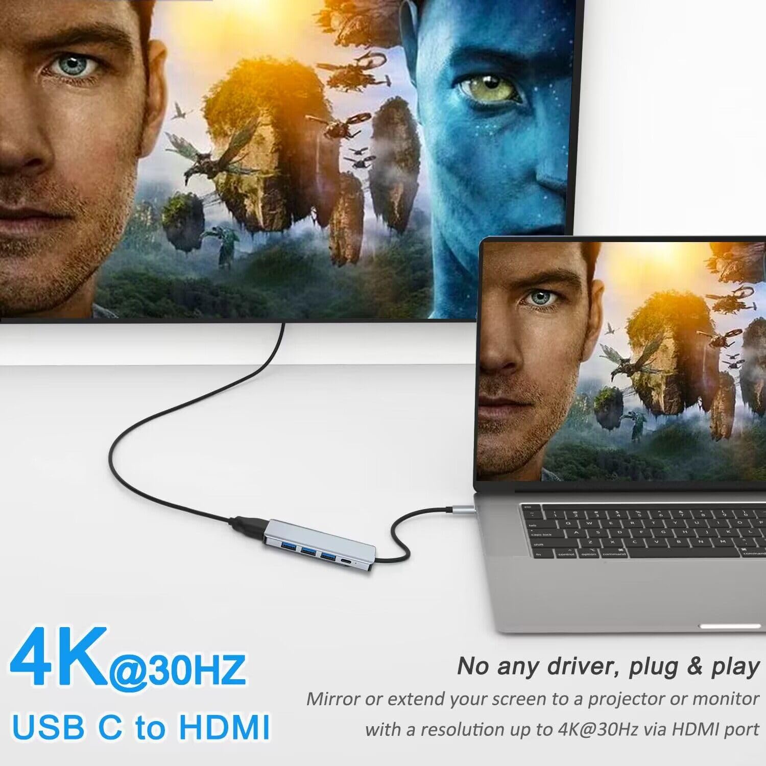 USB Hub 3.0 with 4 Ports, AKWOR Aluminium USB 3.0 Hub for Laptop Car pc