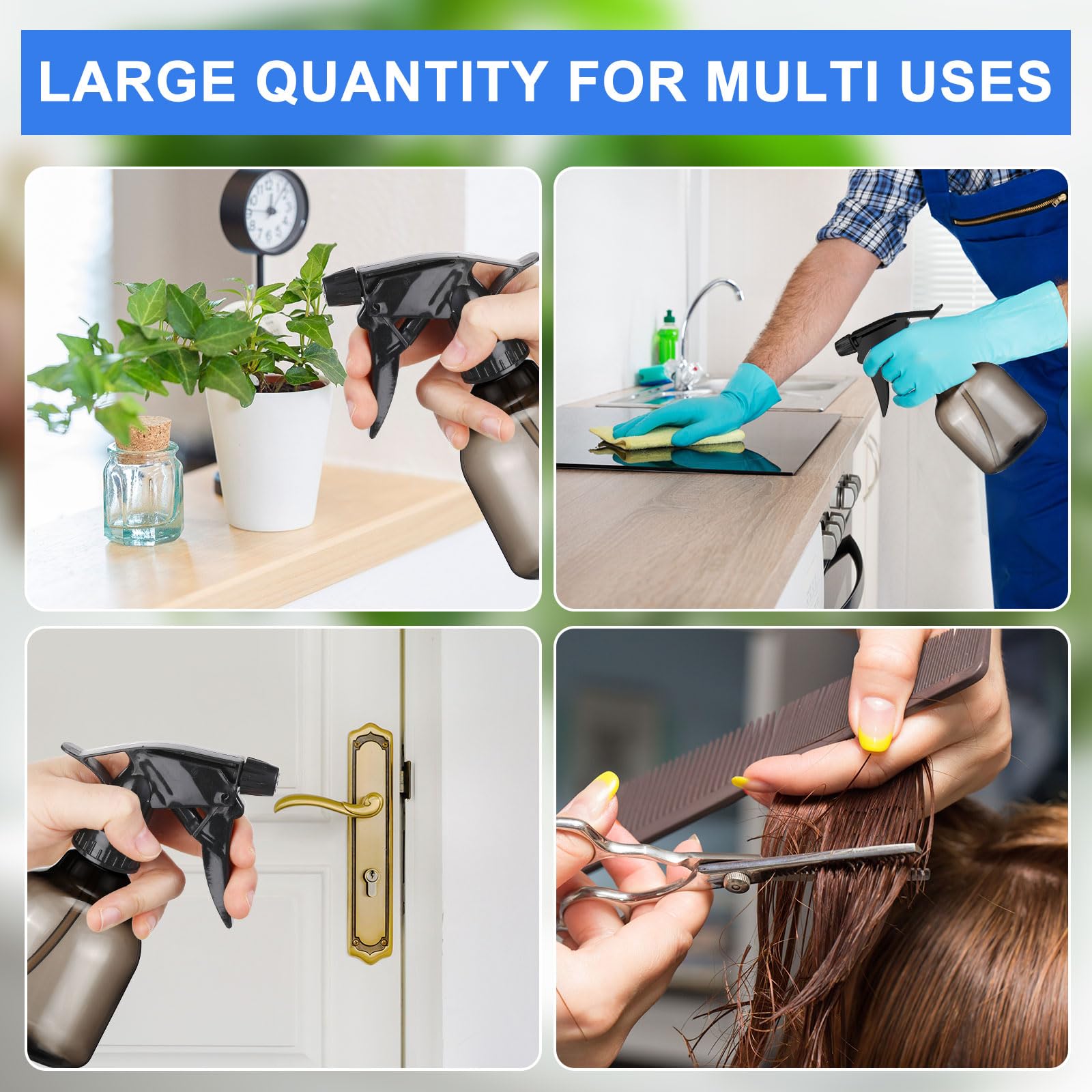 Jinei 30 Pcs Plastic Empty Spray Bottles 8 oz Squirt Bottle with Adjustable Nozzle Liquid Water Sprayer for Hair Cleaning Kitchen Spa Bath Beauty (Black)
