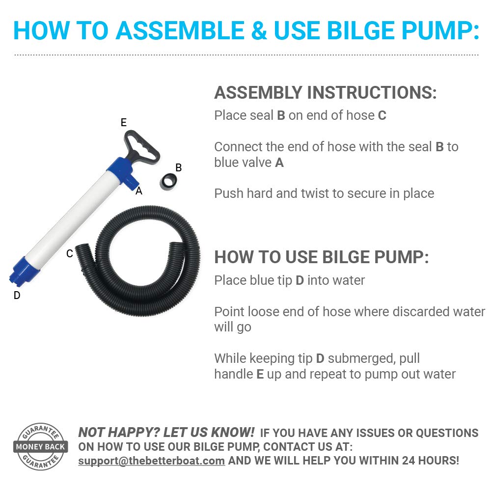 Manual Bilge Pump for Boats Kayak Canoe Hand Water Pump | Siphon Pump Bailer Kayaking Boat with Hose Portable Held 20 Gallons Per Minute Suction Marine Grade Regular