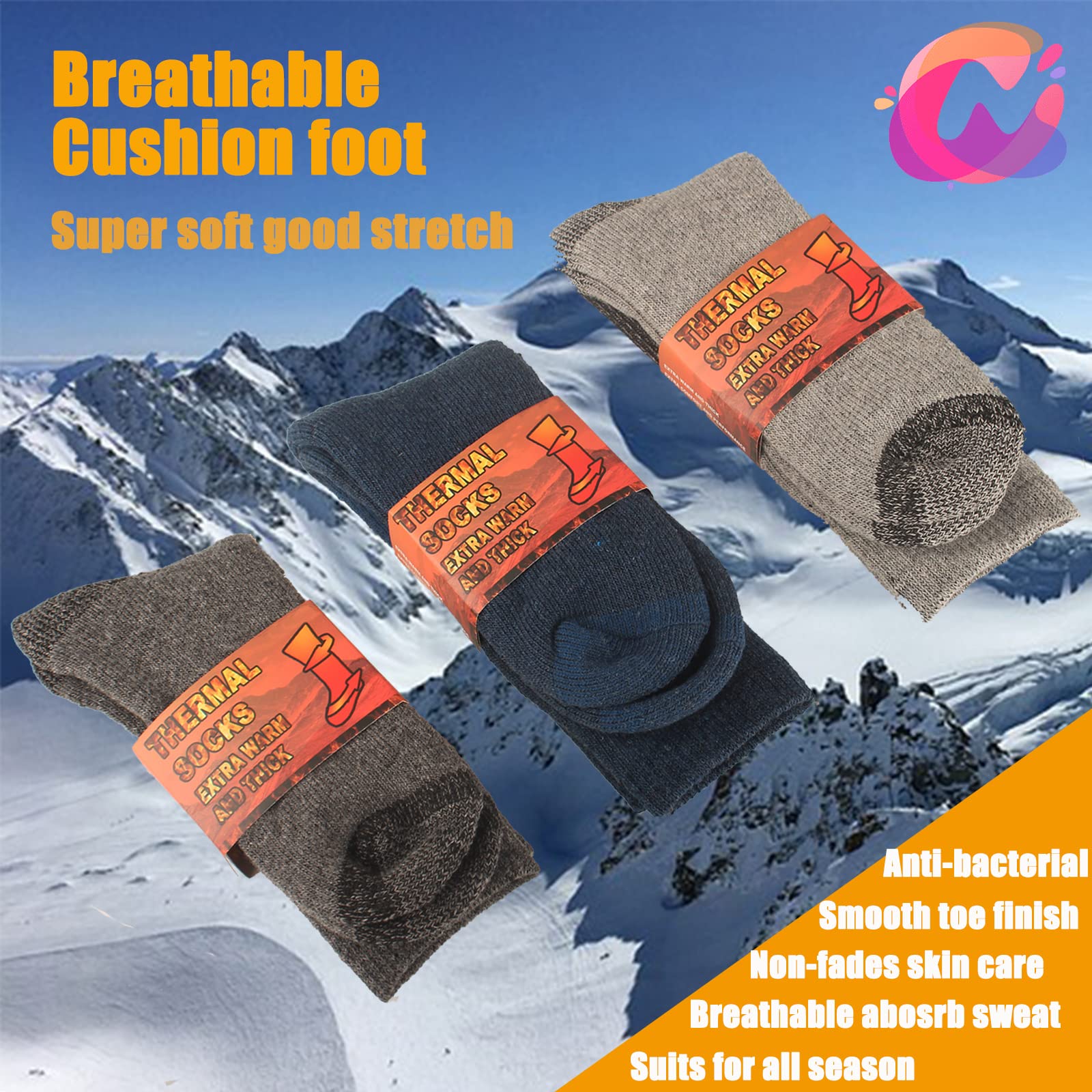 NuanSumm Thermal Socks for Men and Women,Merino Wool Hiking Socks Warm Cushioned Crew Winter Boot Sock