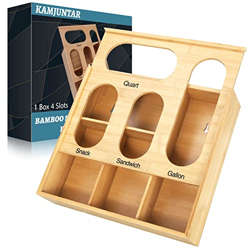 Ziplock Bag Storage Organizer, Bamboo Food Storage Bags Container Organizer with Slider