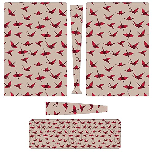 Red Crane Full Protective Skin Cover Design Wrap Decal Sticker Compatible with PS5 Digital Edition Console and Controller