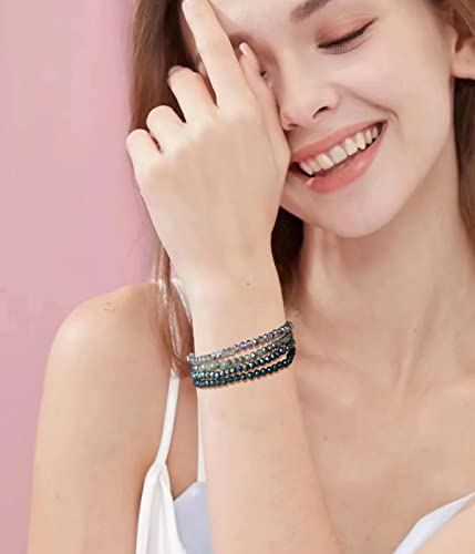 Noessla Beaded Boho Stretch Bracelet Colorful Stackable Crystal Beads Bracelets Trendy Costume Jewelry Mothers Day Gifts for Women (Green)