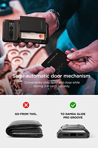 VRS DESIGN Damda Glide Pro Phone Case for Pixel 7 Pro, Sturdy Semi Auto Wallet [4 Cards] Case Compatible for Pixel 7 Pro Case (2022) (Groove Metal Black)