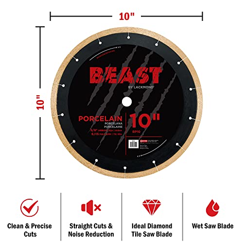 Lackmond Beast Pro Porcelain Saw Blade - 10" Hard Tile Cutting Tool with Thin Kerf Cutting Edge & 5/8" Arbor - BP10