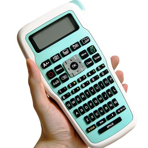 Vixic E1000 Handheld Label Maker Machine, Green Portable QWERTY Keyboard Easy to Use AC Adapter Labeler, Multiple Fonts Icons Printer for Home School Office Industry Organization