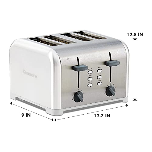 Kenmore 4-Slice Toaster, White Stainless Steel, Dual Controls, Extra Wide Slots, Bagel and Defrost Functions, 9 Browning Levels, Removable Crumb Trays, for Bread, Toast, Muffin, Toaster Strudelā¦