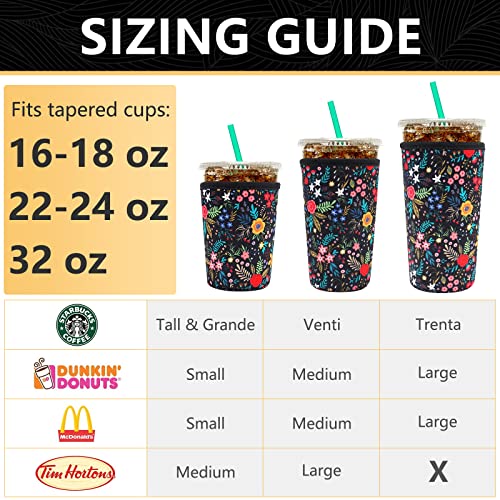 YR Reusable Neoprene Insulator Sleeve for Iced Coffee Cups, 3 Pack Coffee Coolies sleeves for Iced & Hot Drinks, Cold Beverage Cooler Compatible with Starbucks Dunkin Coffee and More