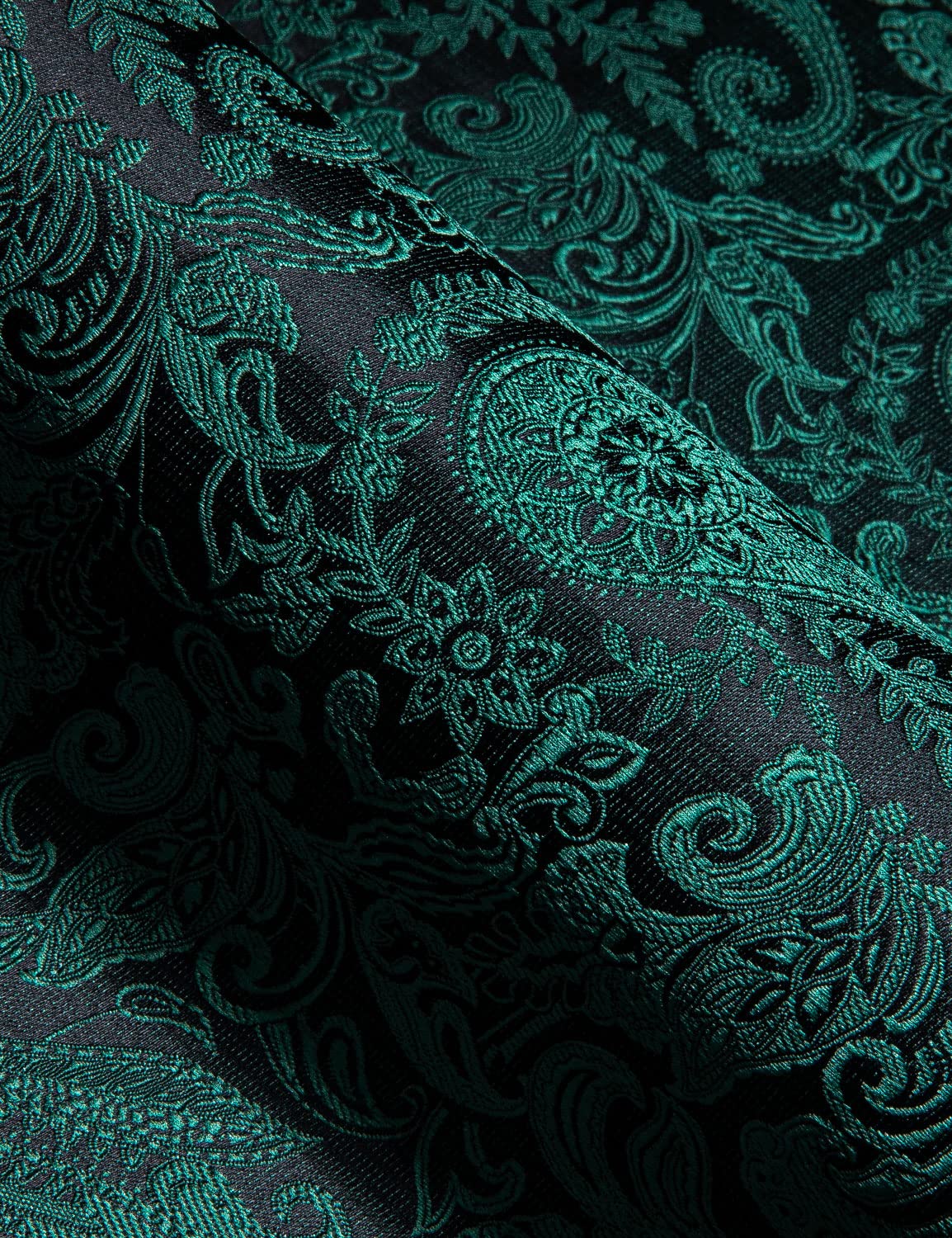 Men's Silk Shirt Paisley Floral Jacquard Short Sleeve Button Down Dress Shirts Formal Casual Wedding Party Deep Green