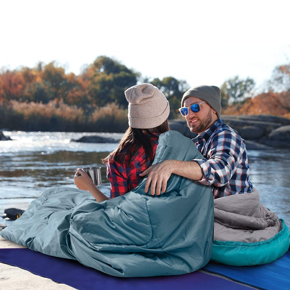 OUSUTLE Double Sleeping Bag for Adults, 2 Person Sleeping Bag with 2 Pillows for Backpacking Camping Hiking, Queen Size Cold Weather Sleeping Bag for Couples & Family Traveling