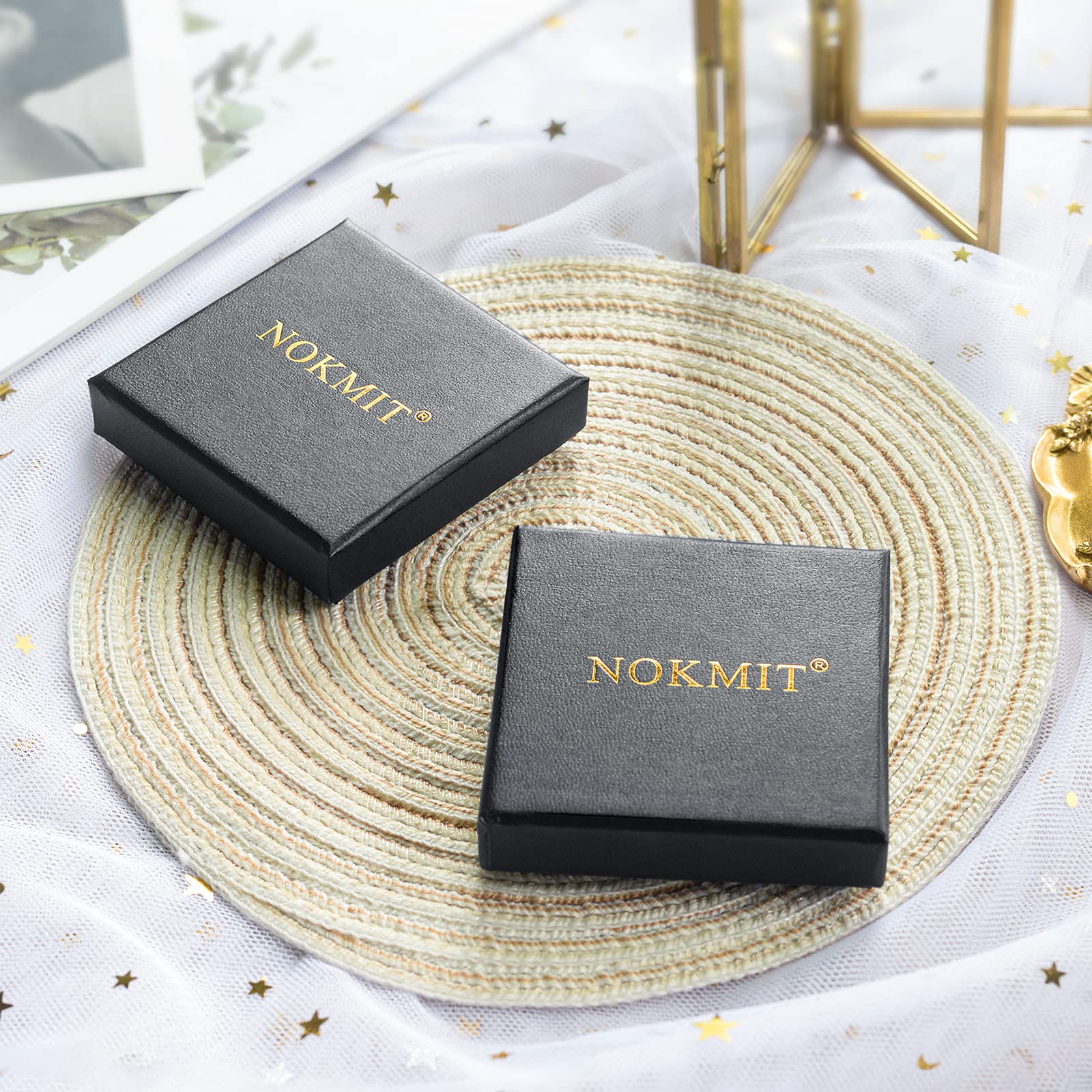 NOKMIT 1.5mm 2Pcs 14K Gold Half Eternity Ring for Women Thin Cubic Zirconia Stacking Engagement Bands Comfort Fit Size 5-10 (Gold-7CZ, 9)