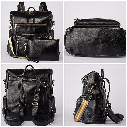 K.E.J. Women Backpack Purses Fashion Leather Backpack Purse 2-PCS Travel Backpack Handbag Crossbody Bag Ladies Shoulder Bag
