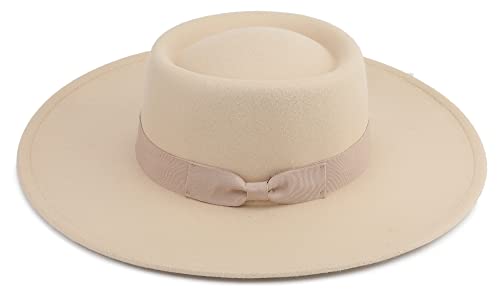 Pro Celia Big Wide Brim Women Fedora Hat (Oval-Rice)