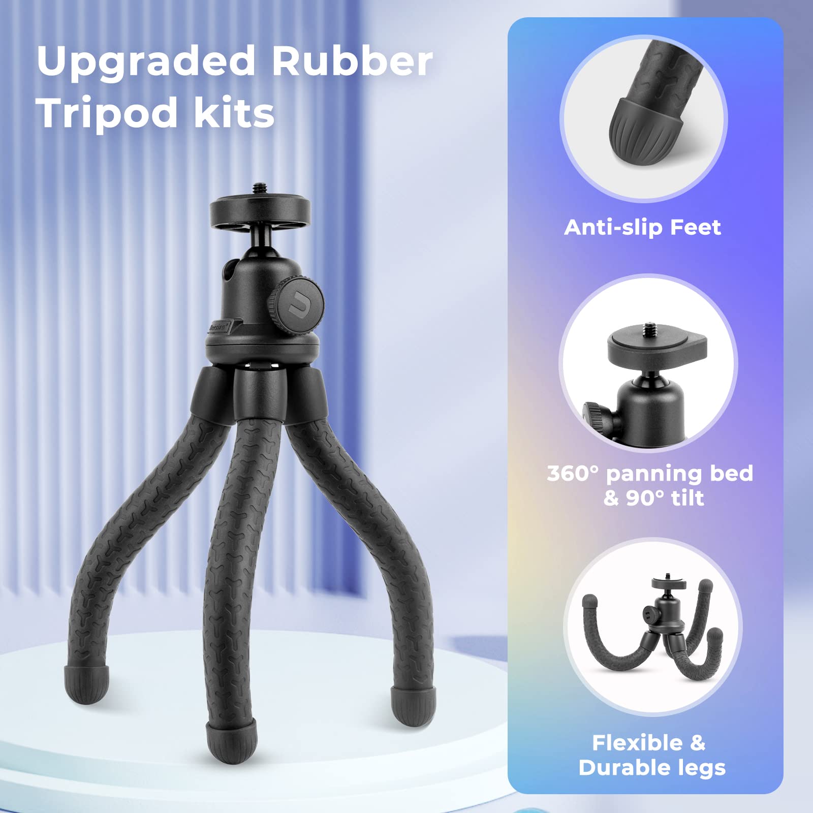 UBeesize Flexible Phone Tripod Stand, Small and Mini Tripod with Wireless Remote and Clip, Rubberized Desk iPhone Stand for Selfies,Video Recording,Compatible with All Cellphones, Cameras, Gopro1