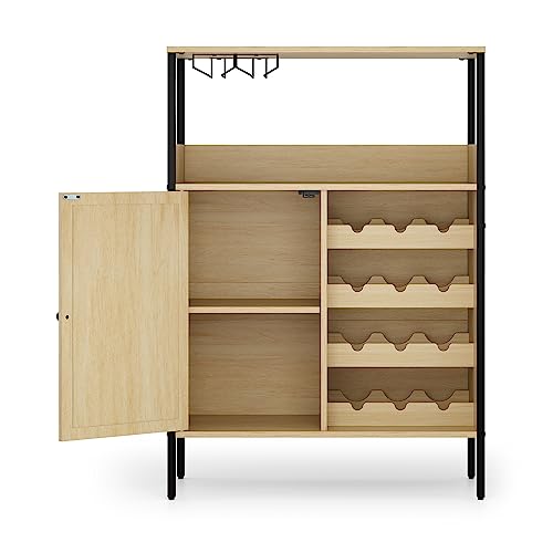 Yechen Wine Bar Cabinet with Storage for Liquor and Glasses, FreeStanding Wood Coffee Bar Cabinet with Wine Rack, Metal Sideboard Buffet Cabinet