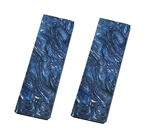 RECHERE 2pcs Knife Handle Scale Slabs Resin Marble Cloud Pattern Blue DIY Sword Gun Grip Making Supplies 120X40X8mm