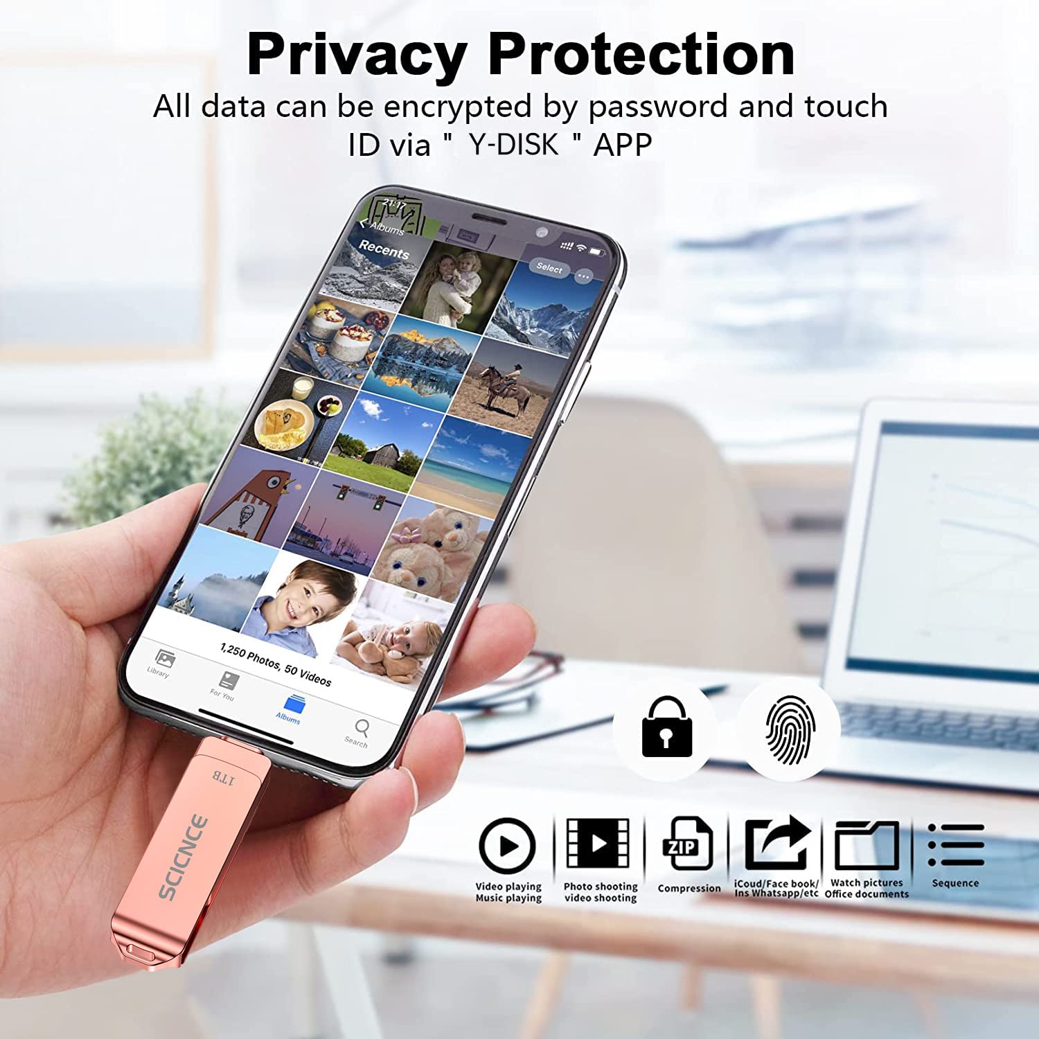 SCICNCE USB 3.0 Flash Drive 1TB Intended for iPhone, USB Memory Stick External Storage Thumb Drive Photo Stick Compatible with iPhone, Android and Computer (Rose Gold)