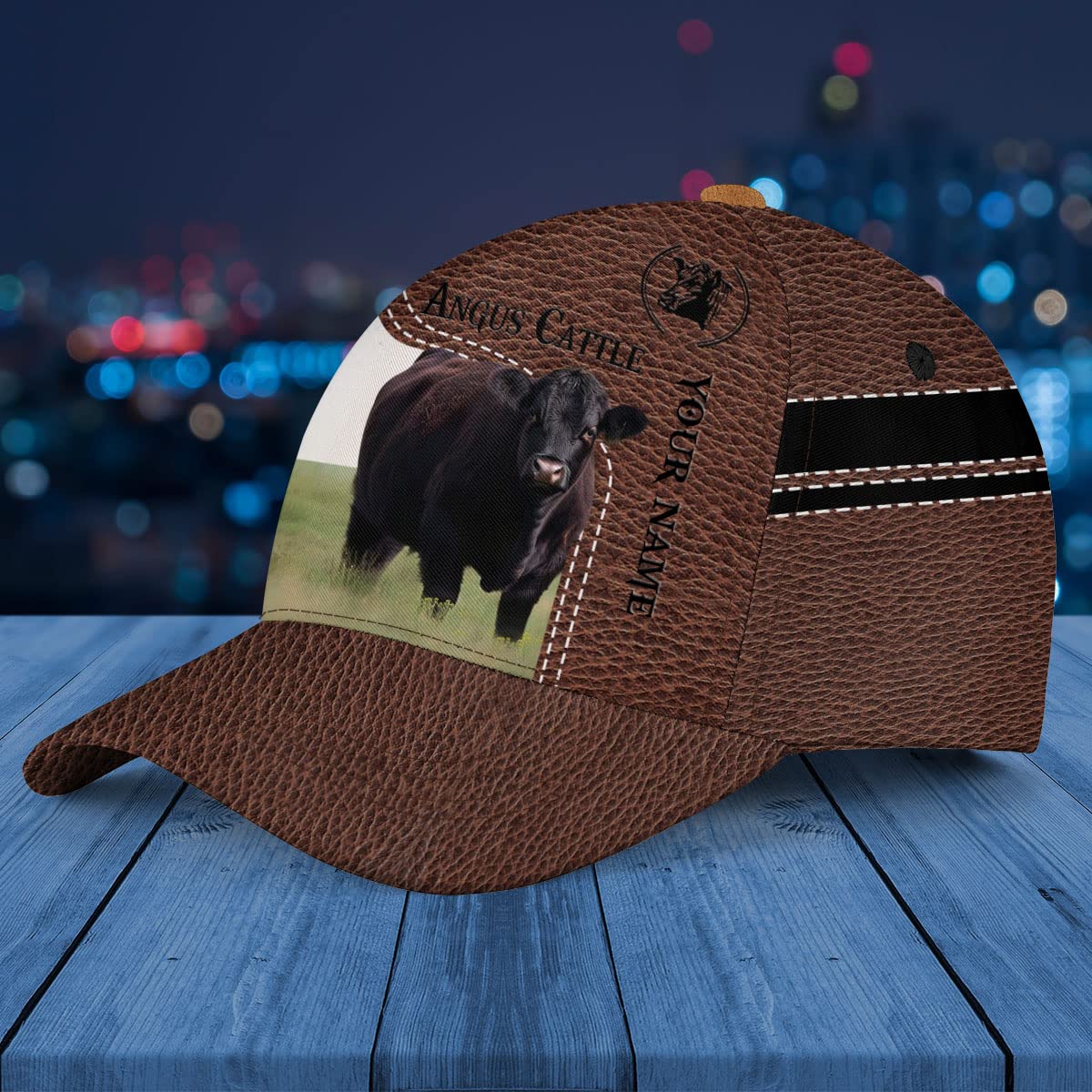 Personalized Angus Cattle Leather Brown Classic Baseball Cap