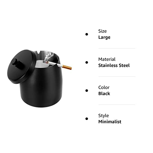 Large Outdoor Cigarette Ashtray with Lid Smokeless Stainless Steel Ash Trays Covered Windproof Smell Proof Ashtrays for Outside Patio Home Odorless Office Tabletop