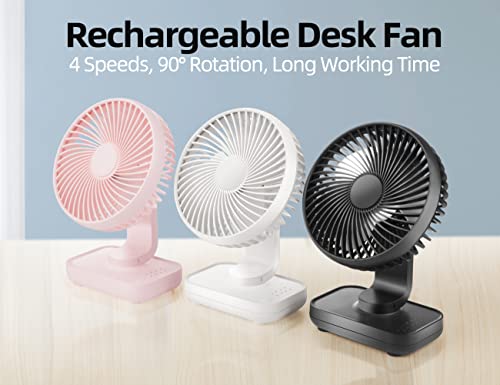 Viniper Portable Battery Fan, Rechargeable Desk Fan : 4 Speeds, 90° Rotation, Long Working Time, Portable USB Powered Personal Fan (Pink)