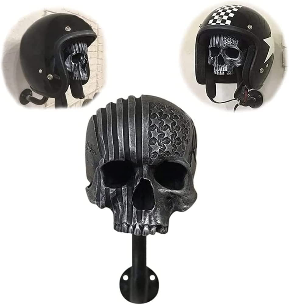 Personalized Cool Wall Mount Motorcycle Skull Helmet Holder, Skull with Beard-Helmet Rack,Removable Resin Crafts Motorcycle Helmet, Hanger for Bike, Baseballs and Rugby Helmet