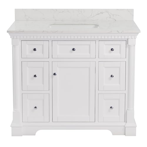 Sydney 42-inch Bathroom Vanity (Engineered Marble/White): Includes White Cabinet with Engineered Marble Countertop and White Ceramic Sink