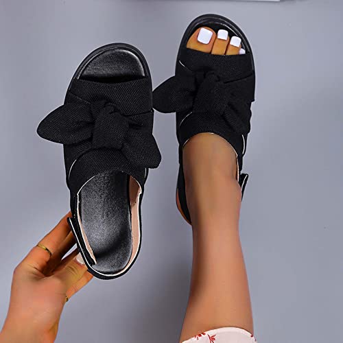 sckarle Sandals for Women Cute Bow Tie Casual Sandals Open Toe Platform Arch Support Wedge Sandals