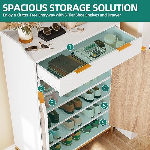 YITAHOME Shoe Cabinet Entryway with Doors, 5-Tier Shoe Storage Cabinet with Drawer, Large Capacity Wooden Shoes Rack Organizer for Entryway/Hallway/Closet & Living Room