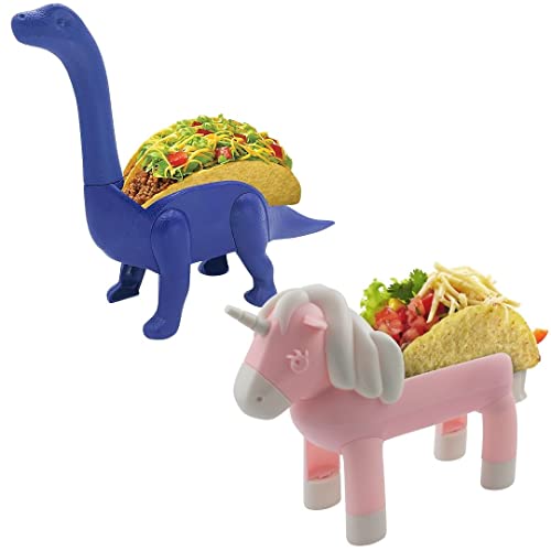 Unicorn Taco Holder Bundle with Blue Dinosaur Taco Holder for Kids
