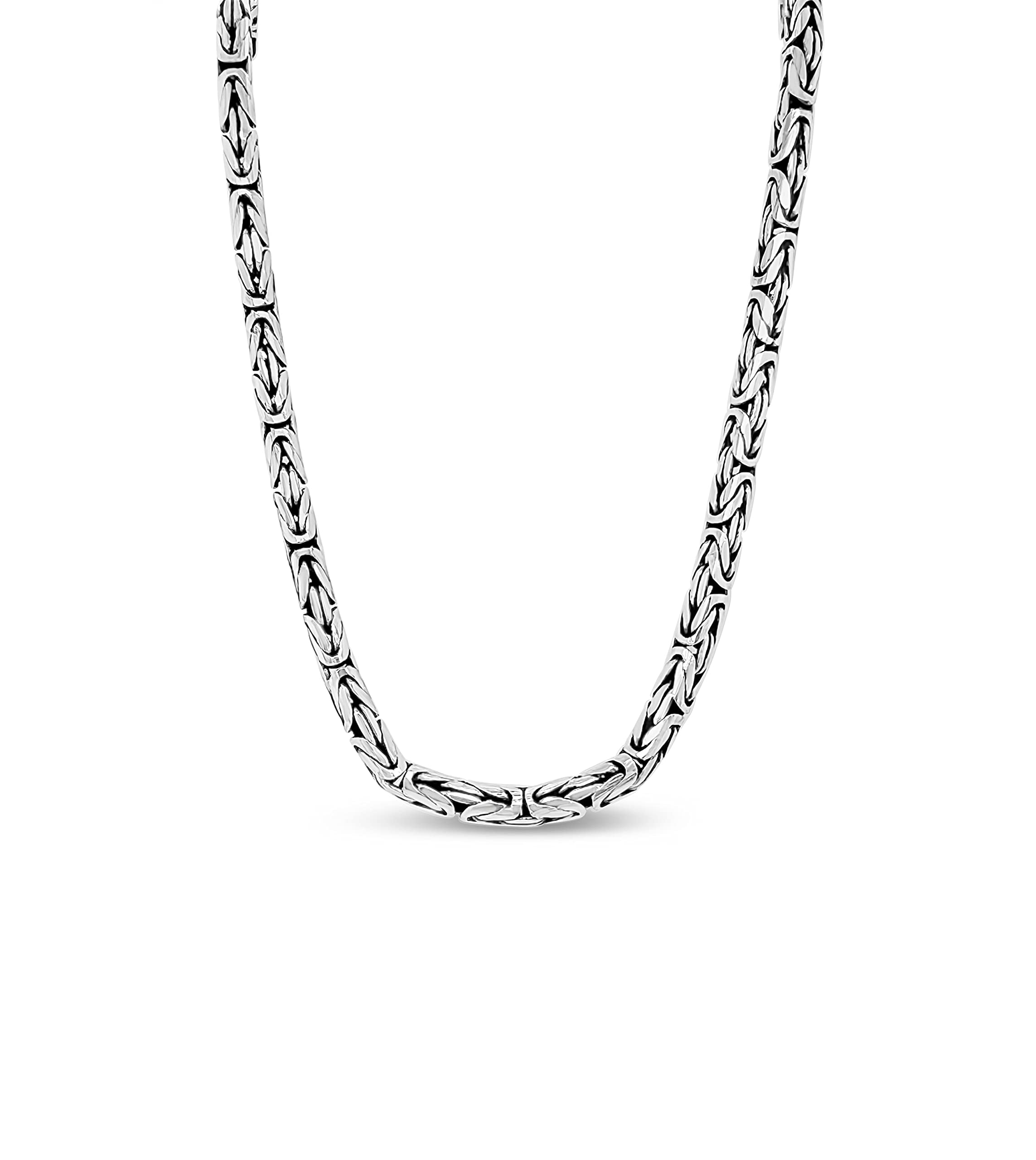 Olive & Chain Oxidized 925 Sterling Silver Bali Byzantine Chain Necklace, Hook Eye Closure, Hypoallergenic, Unisex Men’s Women’s