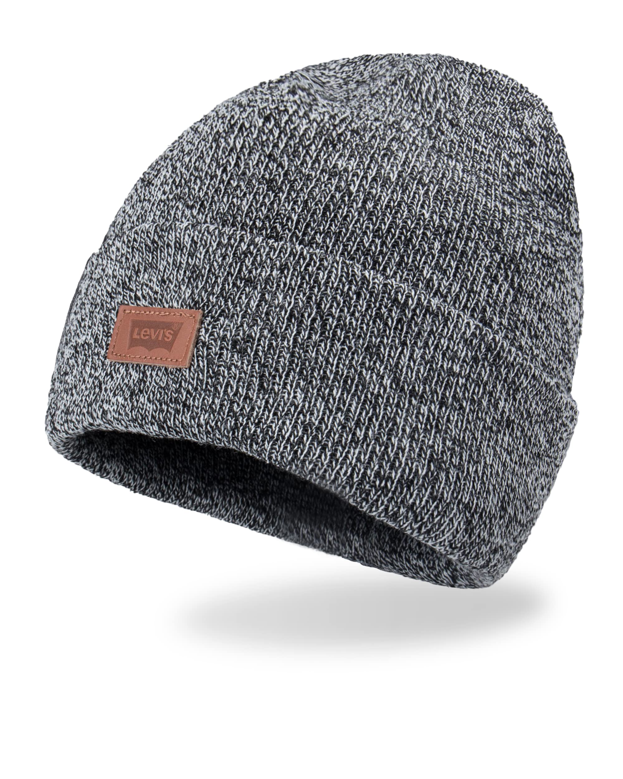 Levi's Unisex Adult All Season Comfy Leather Logo Patch Cuffed Hero Beanie Hat, Marled Grey